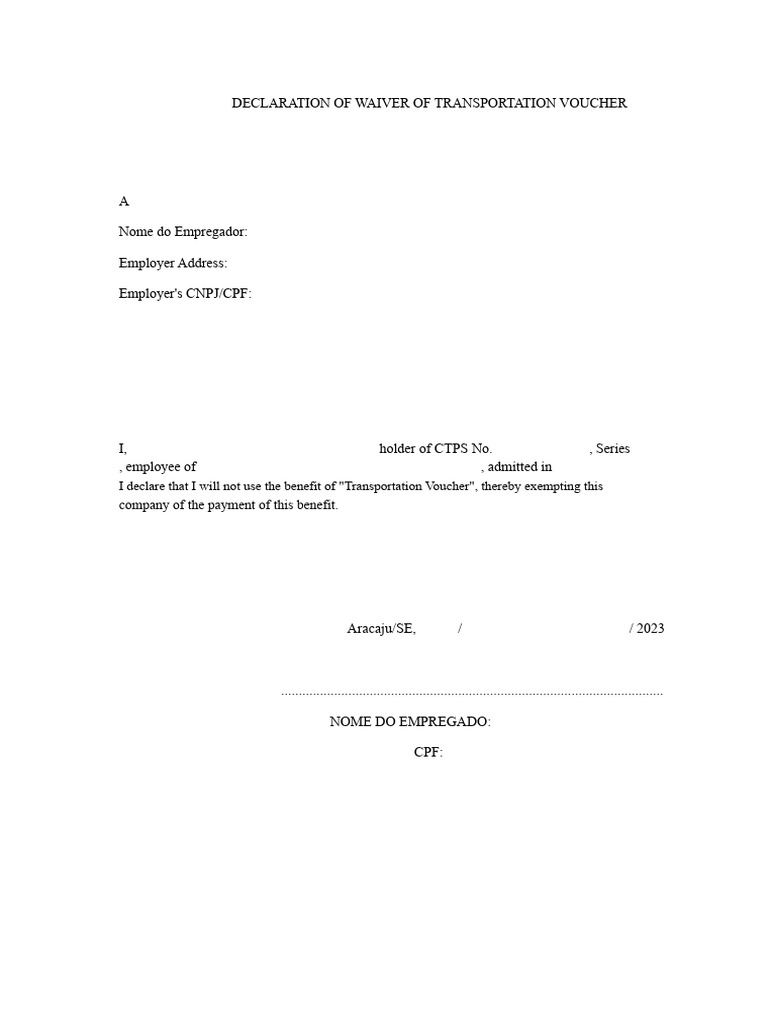 Statement of Waiver of Transportation Voucher | PDF