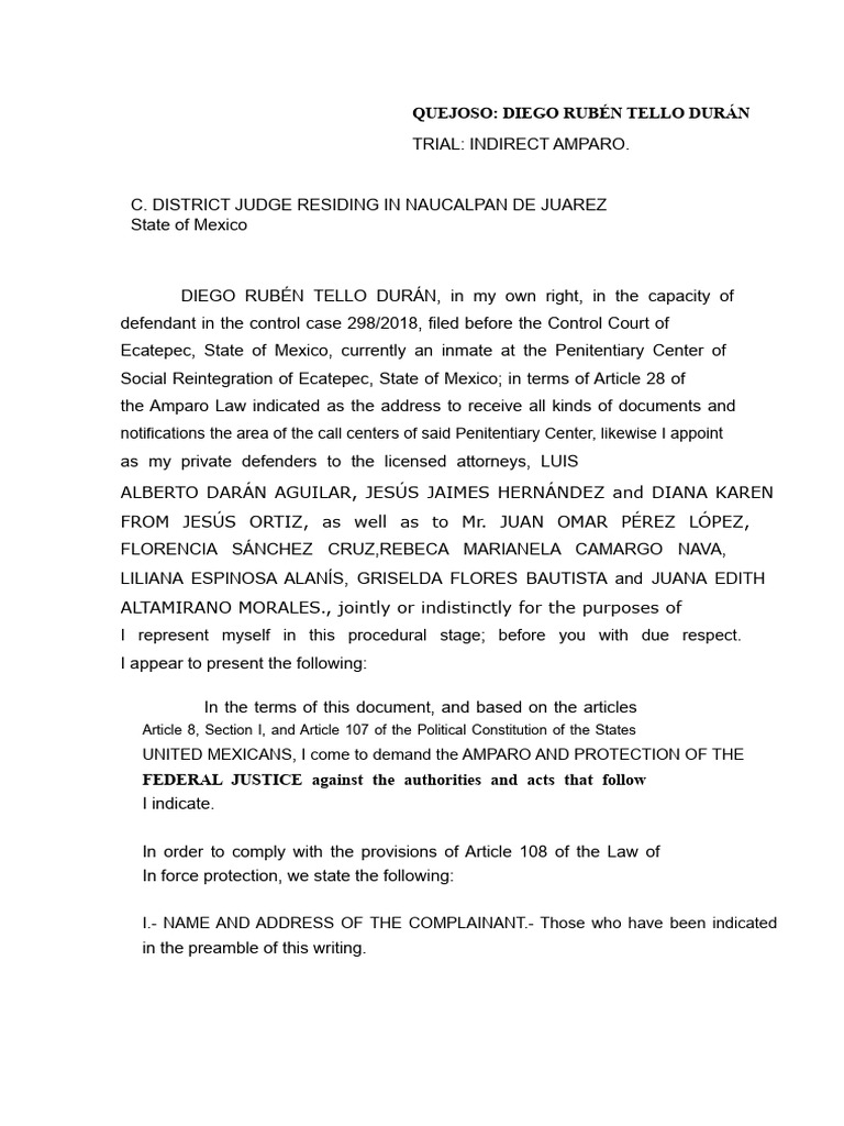 Amparo Trial of Diego Rubén Tello Duran | PDF | Witness | Treaty