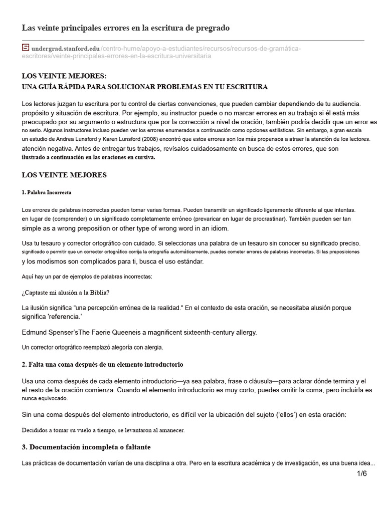 Errores Comunes en Escritura Universitaria | PDF | Coma | Oración ...