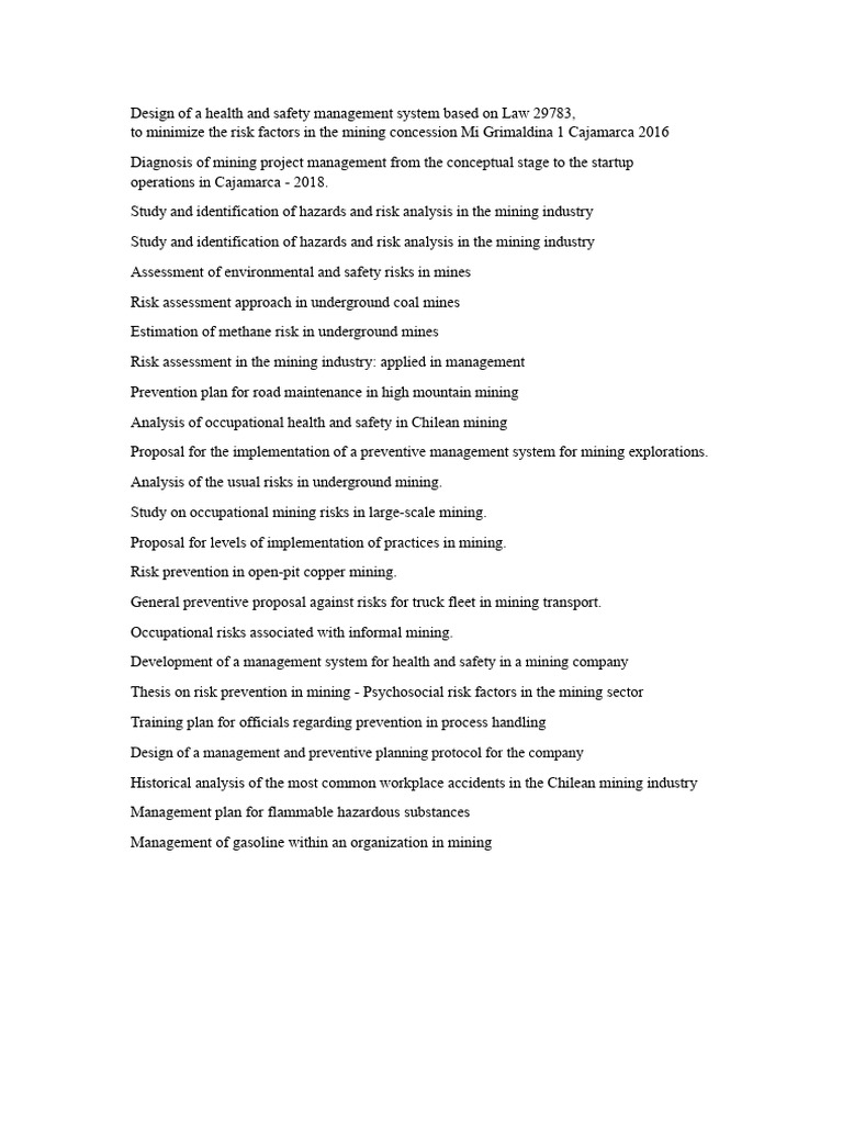 RESEARCH TOPICS IN MINING ENGINEERING | PDF