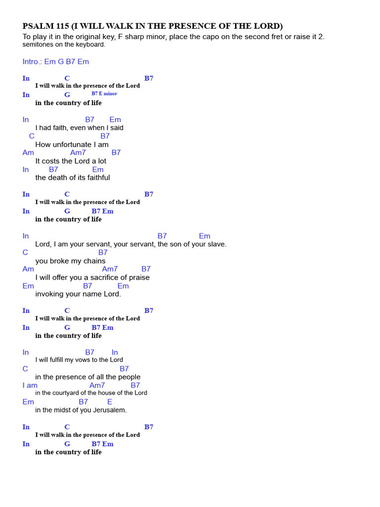 Psalm 115 (I Will Walk in The Presence of The Lord) | PDF