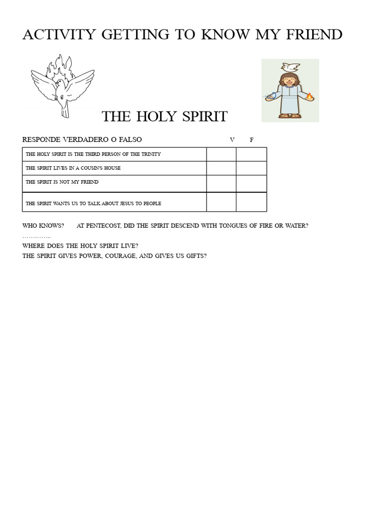 Activity Getting To Know My Friend The Holy Spirit-1 | PDF