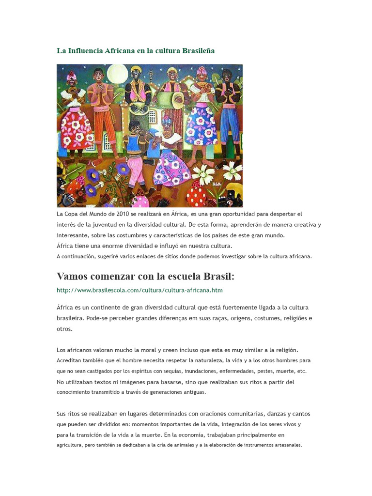 La Influencia Africana en La Cultura Brasileña | PDF | Brasil | África