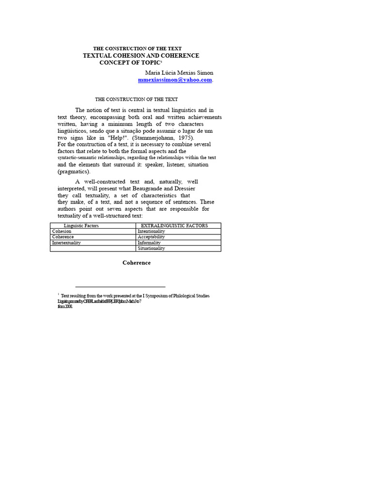Textual Cohesion and Coherence Explained | PDF | Semantics | Linguistics