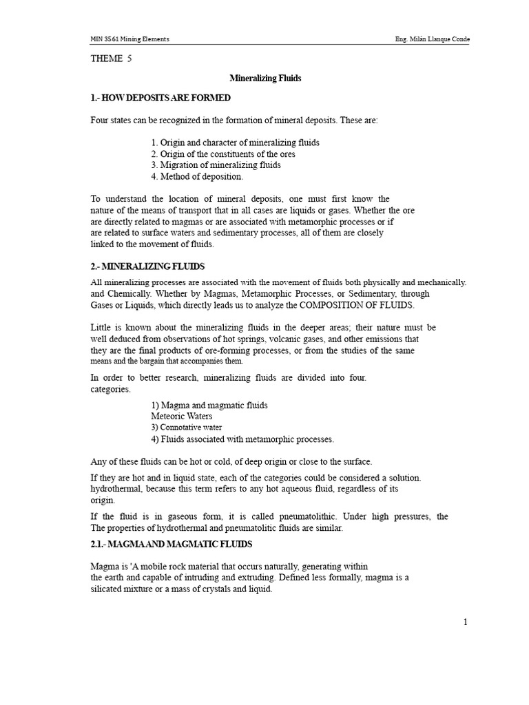 Topic 4 Mineralizing Fluids | PDF | Magma | Rock (Geology)