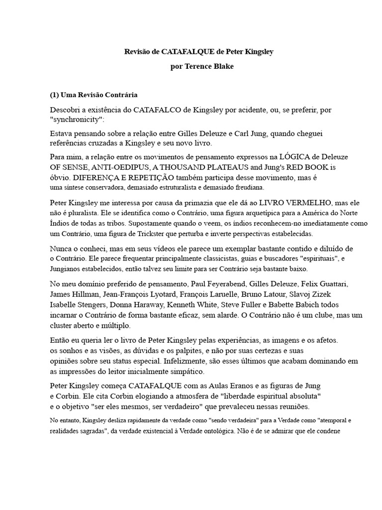 Revisão de CATAFALQUE de Peter Kingsley | PDF | Carl Jung | Experiência