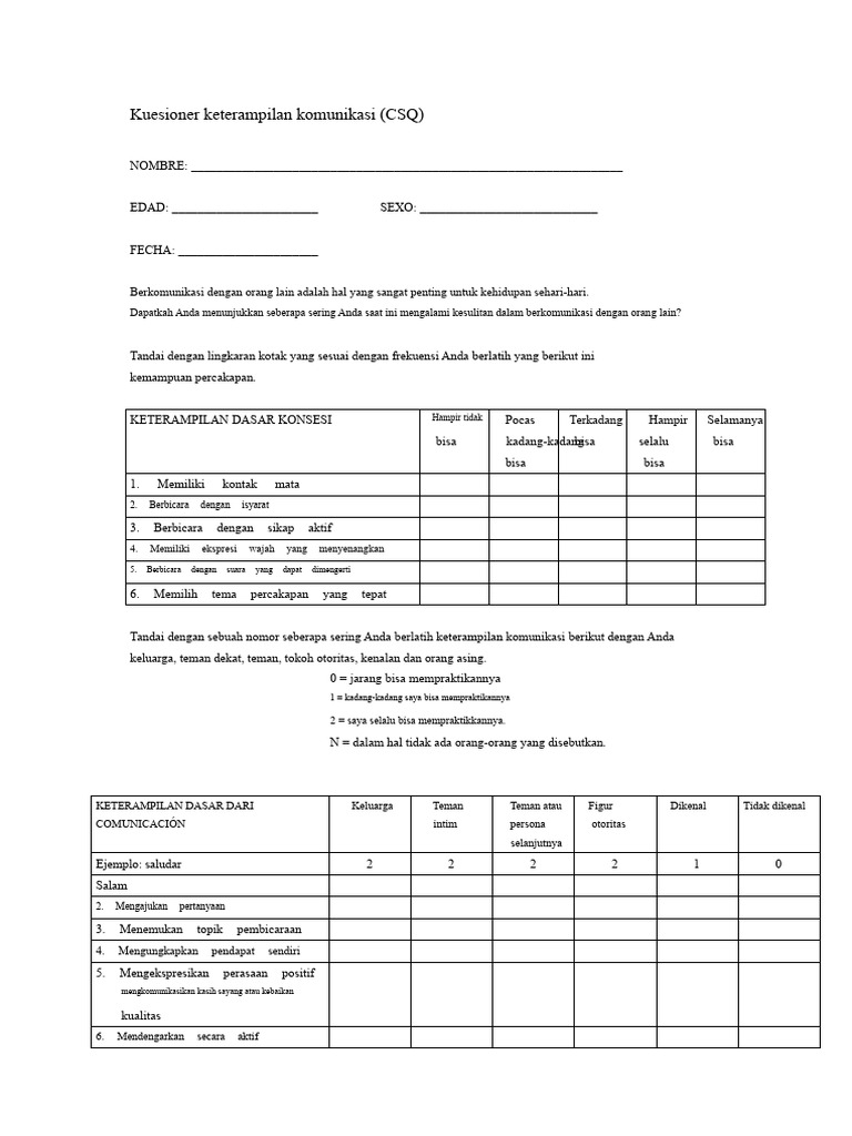 Kuesioner Keterampilan Komunikasi PDF | PDF