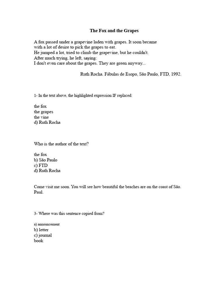 The Fox and the Grapes | PDF