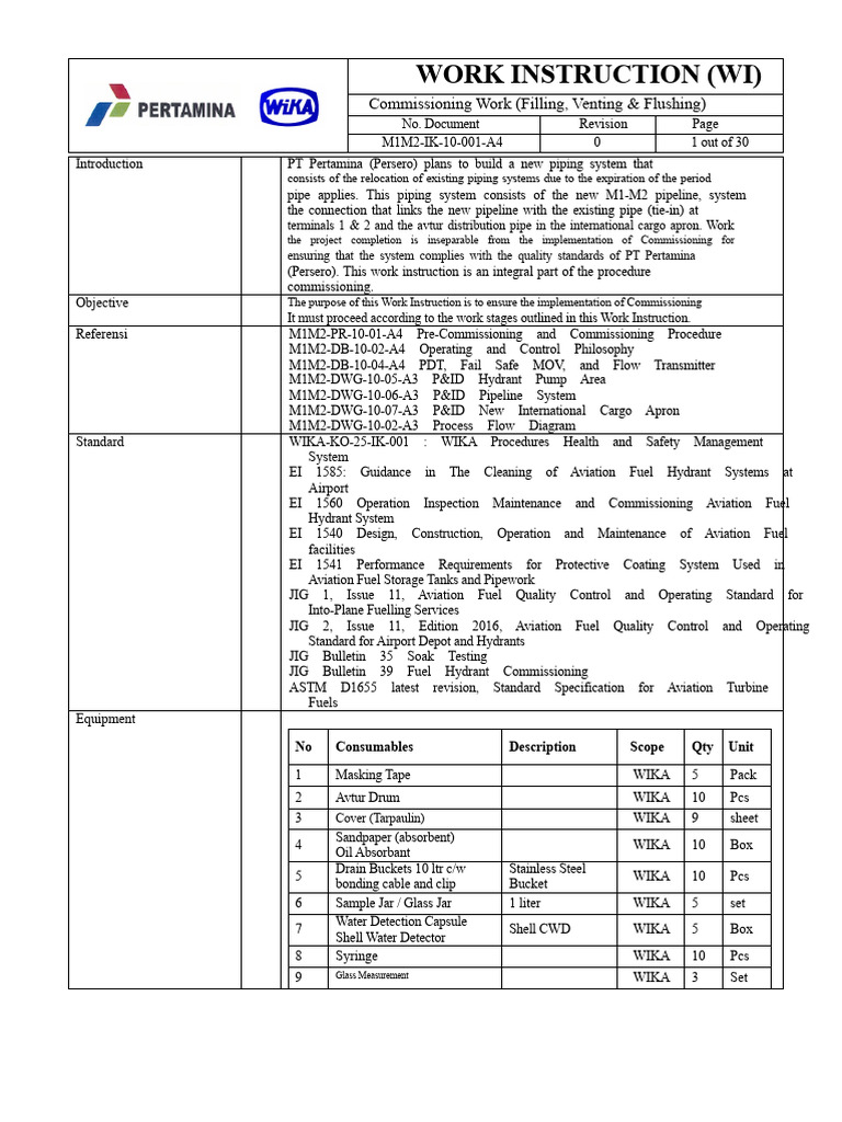 M1M2-IK-10-001-A4 Commissioning Work Instructions | PDF | Jet Fuel | Pump