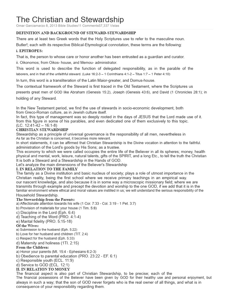 Understanding Christian Stewardship | PDF | Bible | God