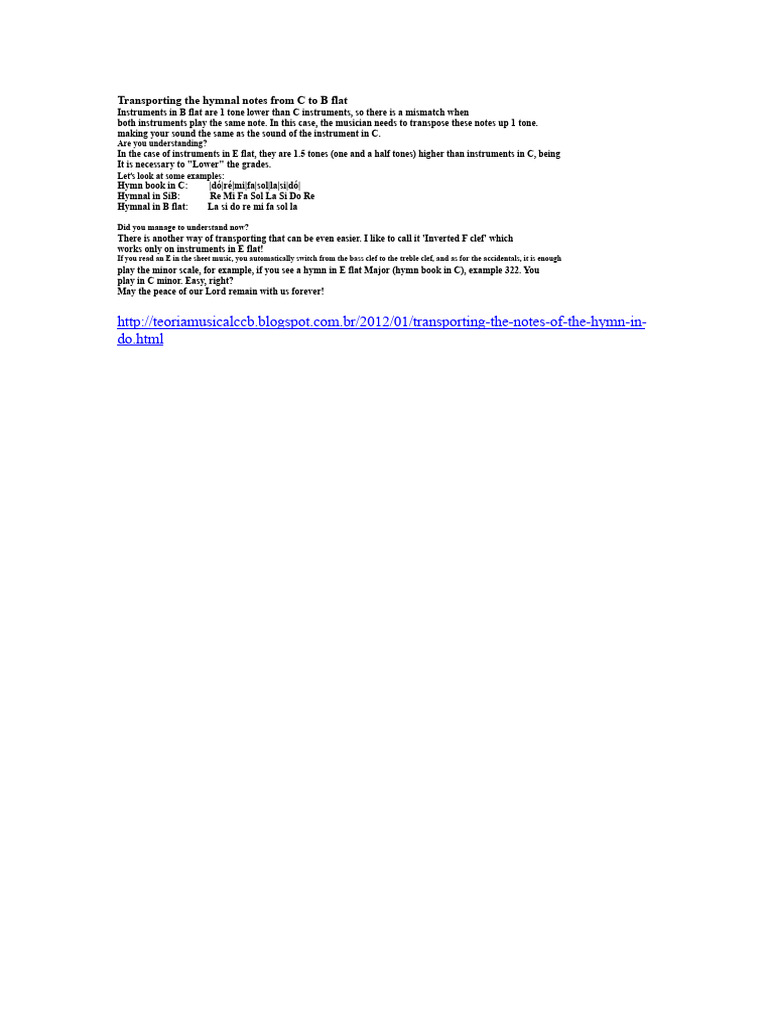 Transporting the hymn notes from C to B flat | PDF