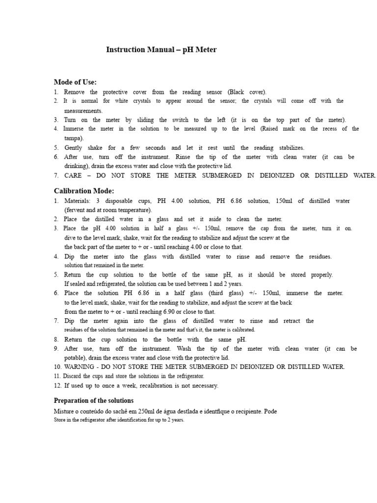 pH Meter Instruction Manual | PDF