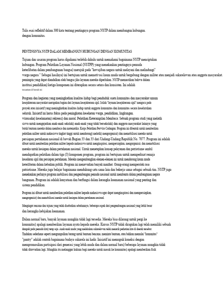 Program NSTP (National Service Training Program) memiliki signifikansi yang sangat besar dalam ...