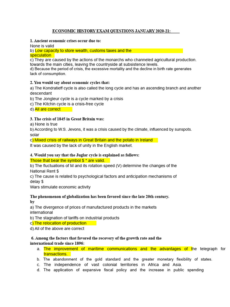 Economic History Exam Questions 2020-21 | PDF | Balance Of Payments ...