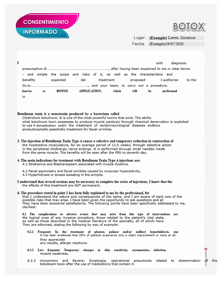 Informed Consent - Botox-1 | PDF | Botulinum Toxin | Medical Specialties