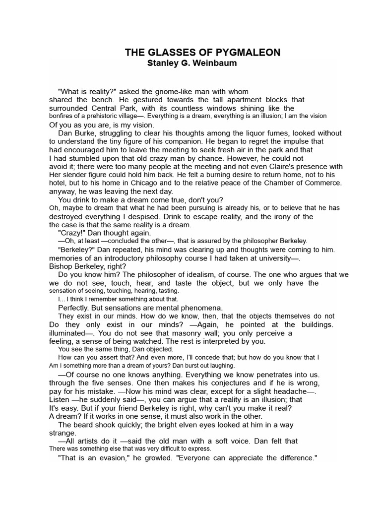 Weinbaum, Stanley G - The Glasses of Pygmalion | PDF | Mind | Reality