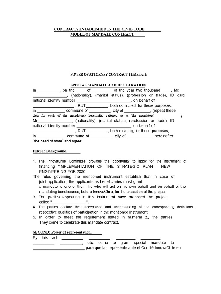 Contracts Model of Mandate Contract | PDF | Power Of Attorney | Private Law