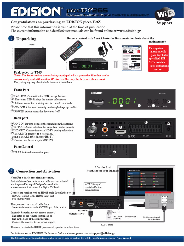 Picco T265 Manual Edition (English - 2 pages) | PDF | Cable Television | Hdmi