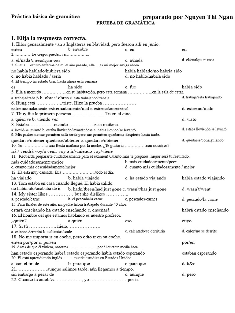 Prueba de Gramática Básica | PDF | Oración (Lingüística) | Gramática