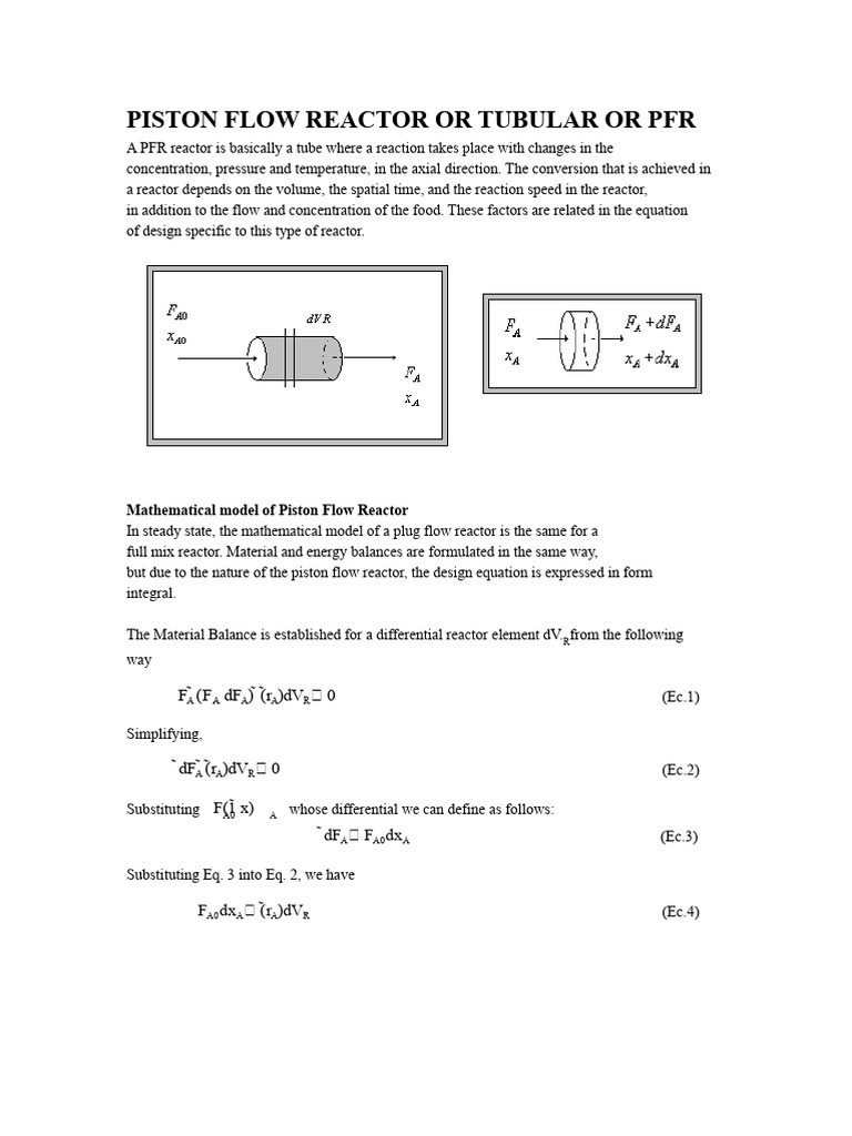 PISTON FLOW REACTOR OR TUBULAR REACTOR OR PFR | PDF | Chemical Reactor | Process Engineering