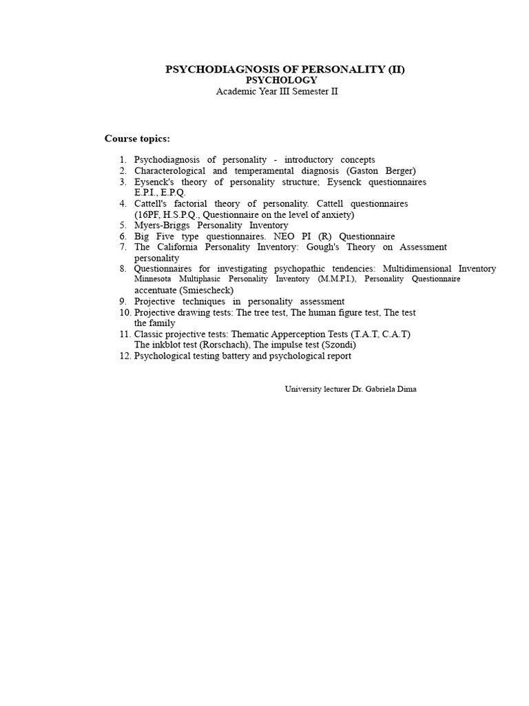 Psychodiagnosis of Personality Overview | PDF | Extraversion And ...