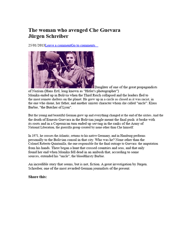 CHE The Woman Who Avenged Che Guevara. Jürgen Schreiber | PDF