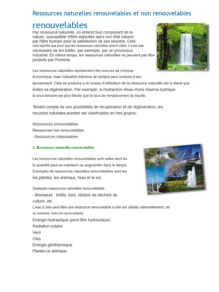 Ressources naturelles : renouvelables vs non renouvelables | PDF ...