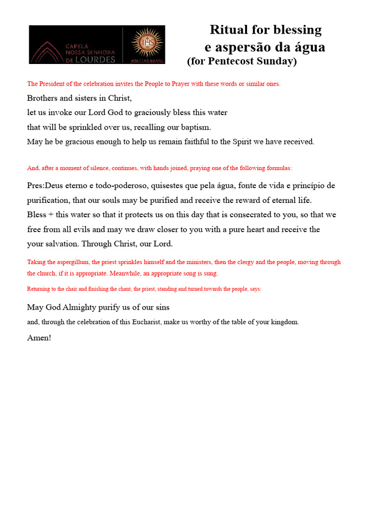 Pentecost Sunday Water Blessing Ritual | PDF