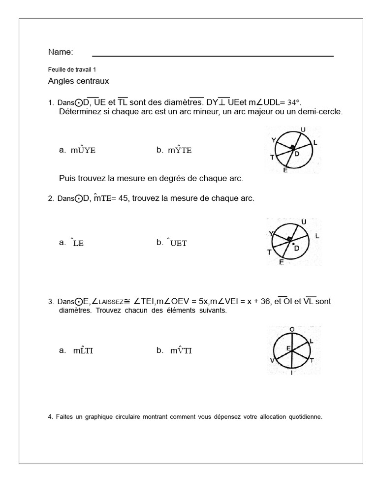 Angles et Arcs dans les Cercles | PDF | Cercle | Pi