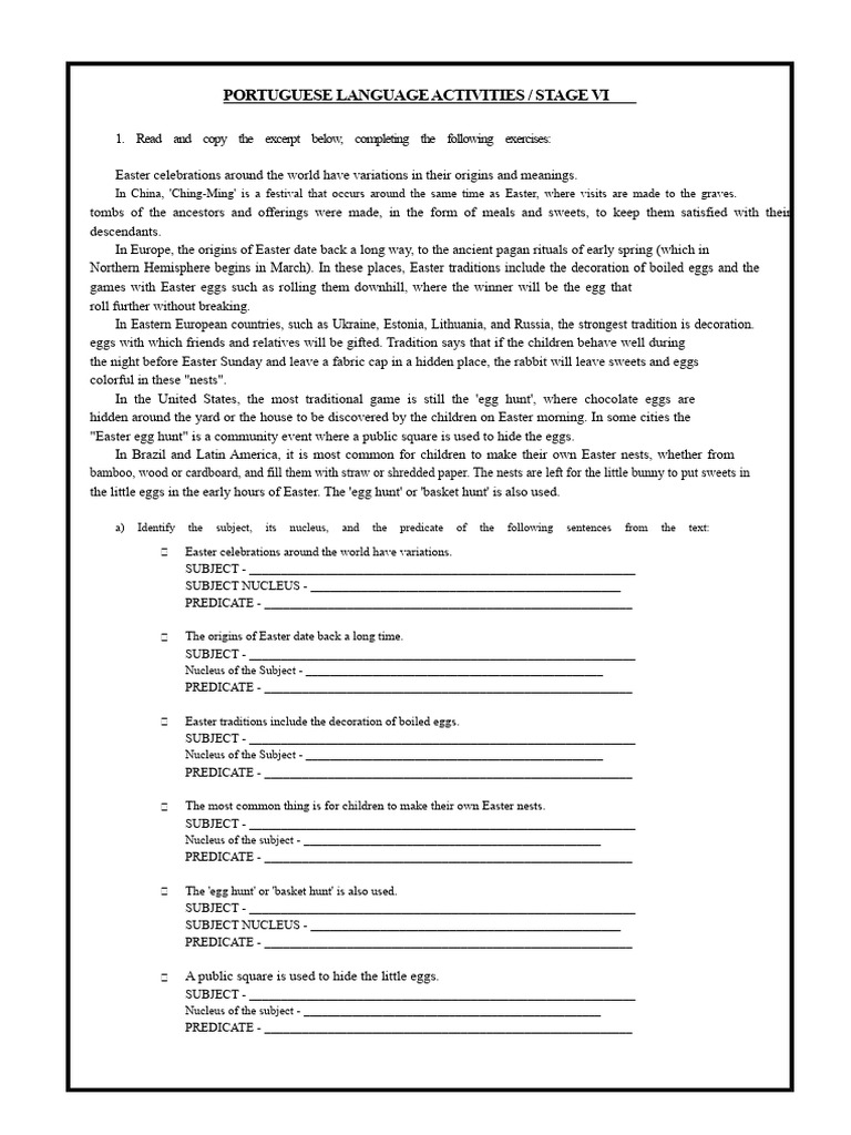 PORTUGUESE LANGUAGE ACTIVITIES EJA.doc | PDF | Easter | Subject (Grammar)