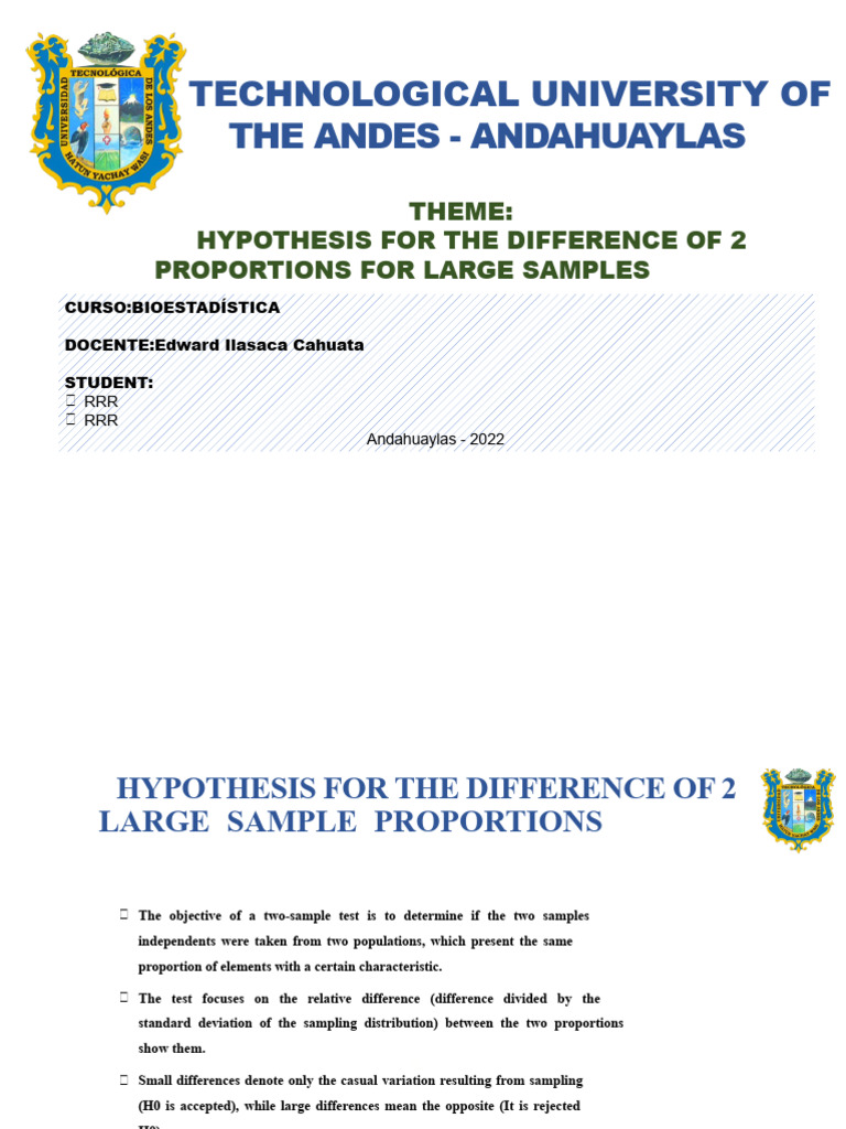 Hypothesis Testing for the Difference of Two Proportions (Large Samples ...
