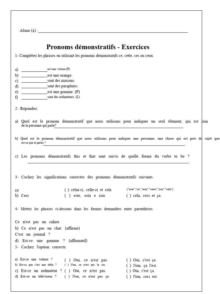 Exercices sur les pronoms démonstratifs | PDF | Pronom | Phrase