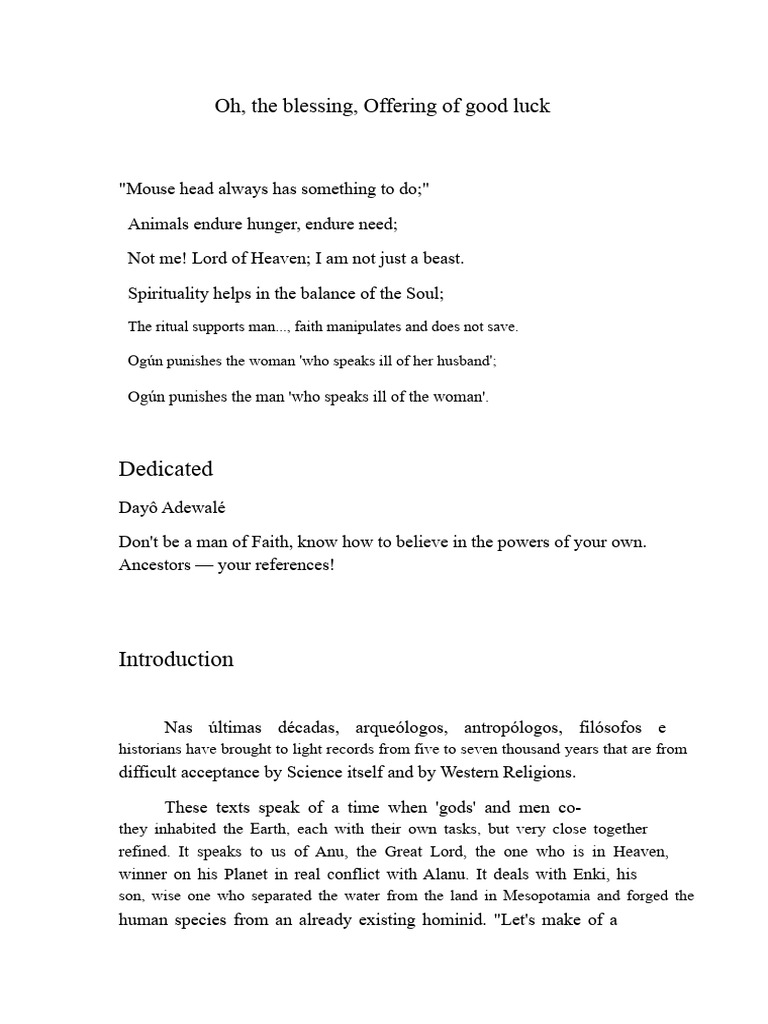 Ebó of Àwúre, Offering of good luck | PDF | Deities | Sacrifice