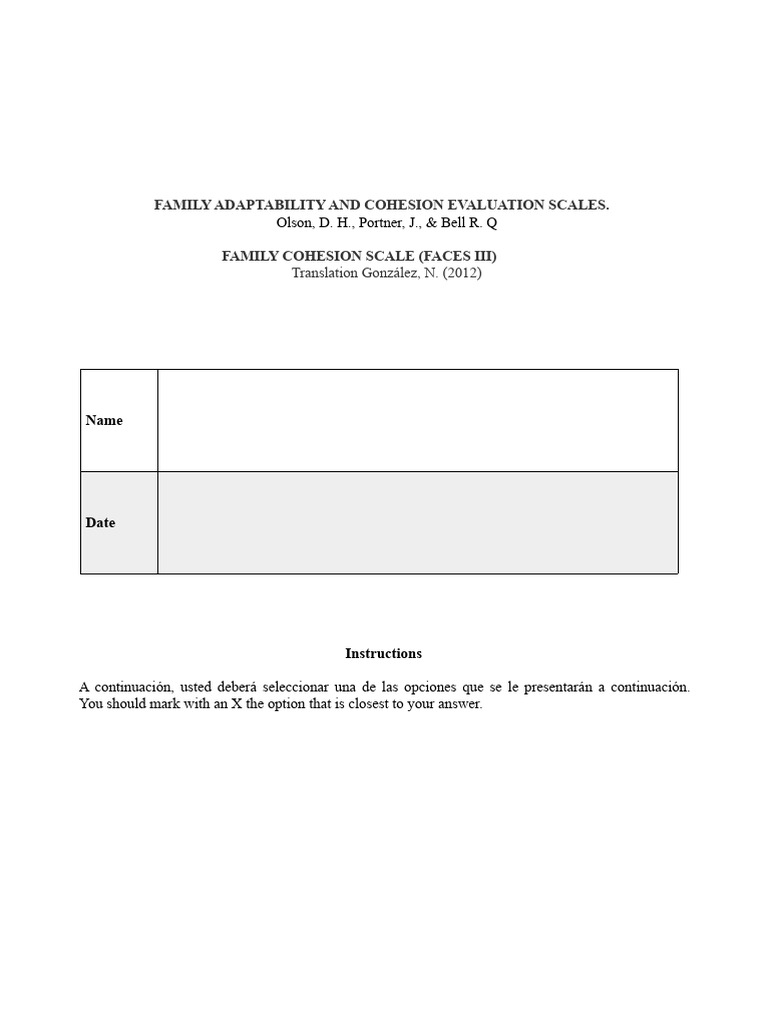 FAMILY COHESION SCALE (FACES-III) | PDF | Psychological Concepts | Behavioural Sciences
