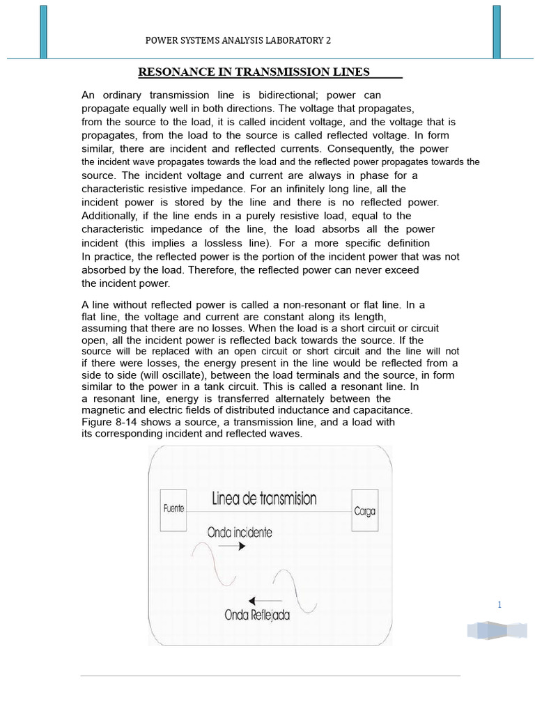 Resonance in Transmission Lines Analysis | PDF | Transmission Line ...