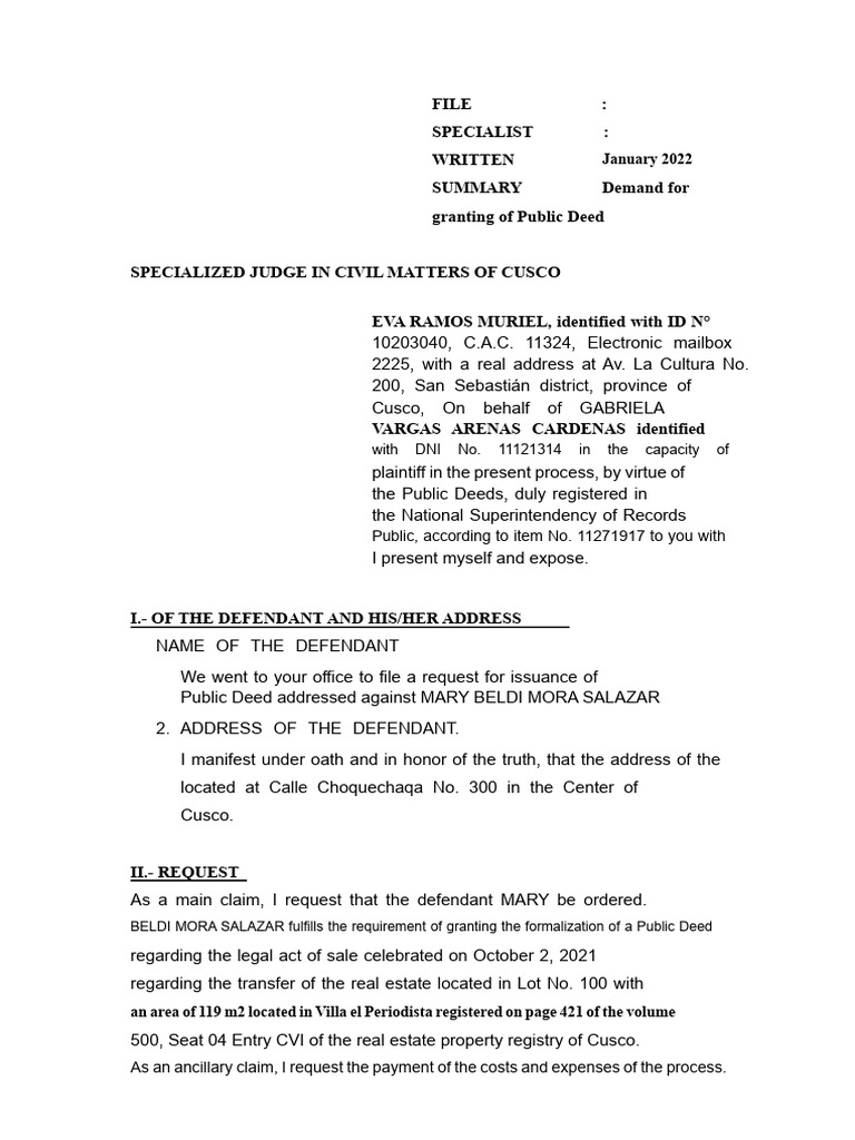 Demand For Granting of Public Deed | PDF | Common Law | Justice