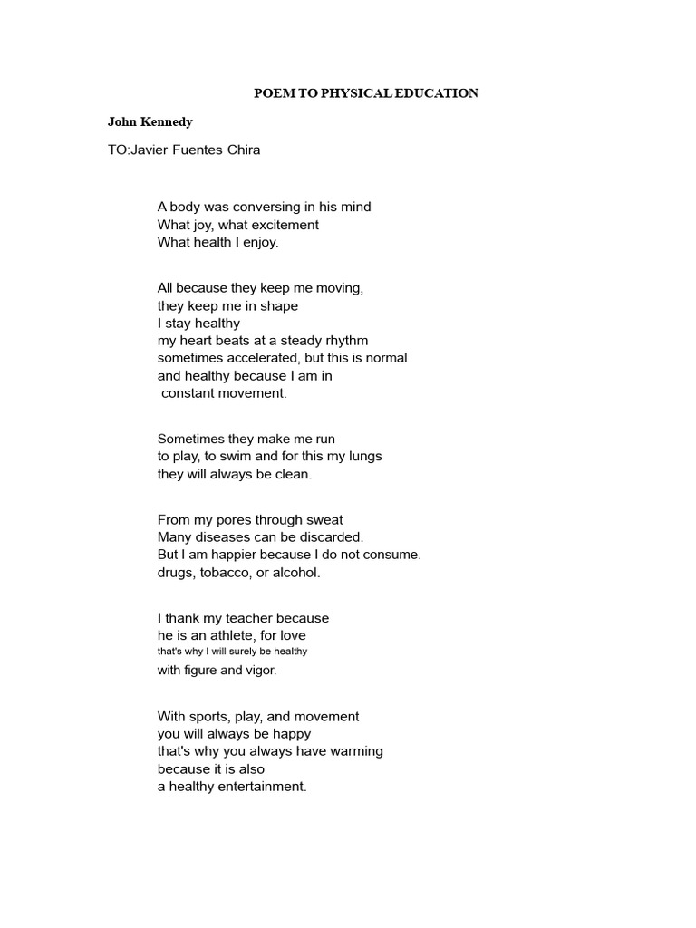 Poem To Physical Education | PDF