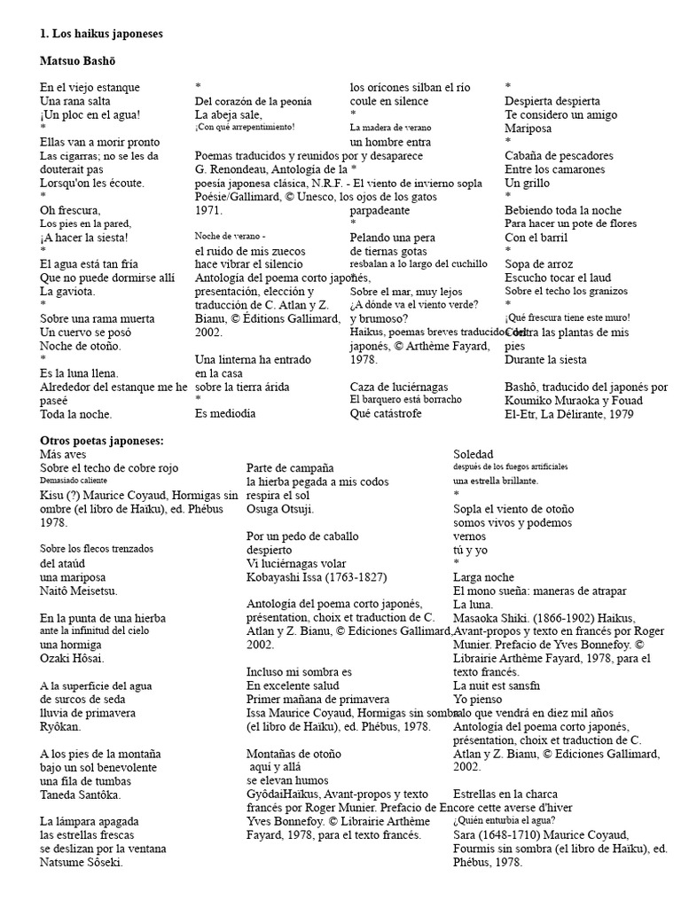 Haikus Japoneses: Poesía Breve y Profunda | PDF | Haiku