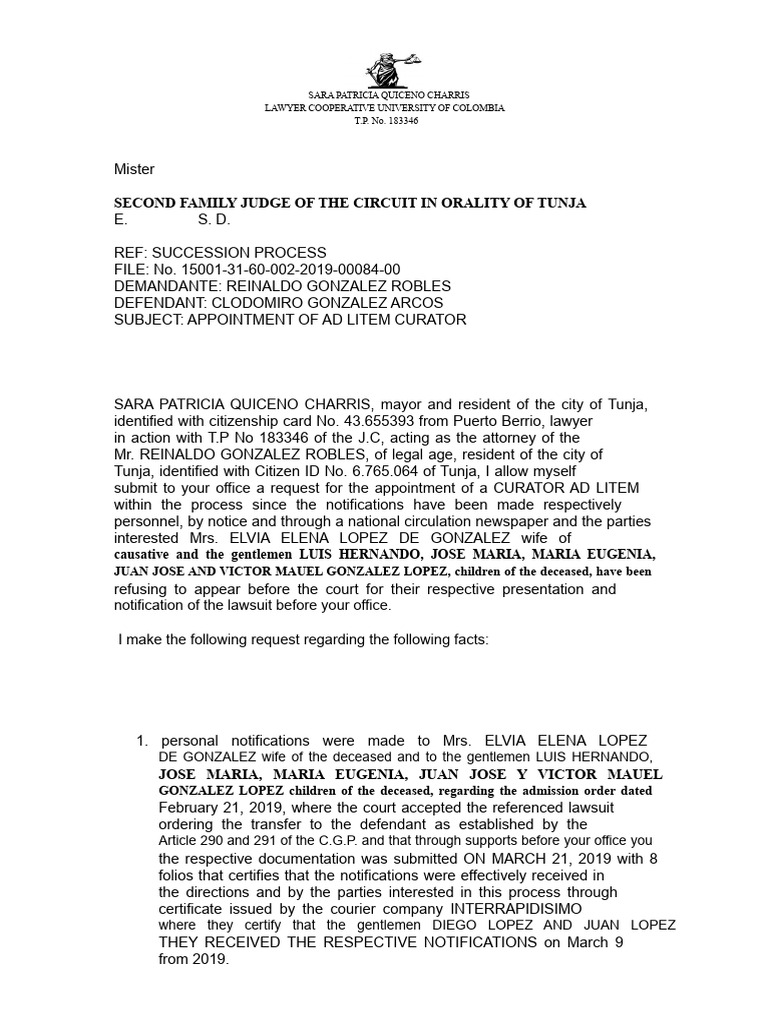 Request for Ad Litem Curator Appointment | PDF | Justice | Crime & Violence
