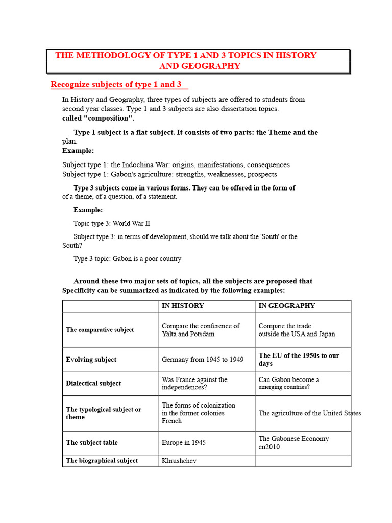 THE METHODOLOGY OF TYPE 1 AND 3 SUBJECTS IN HISTORY AND GEOGRAPHY | PDF | Liberal Arts Education