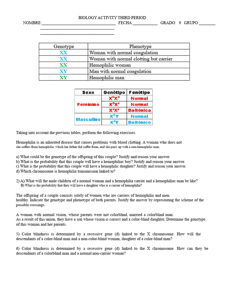 Genetics of Hemophilia and Color Blindness | PDF