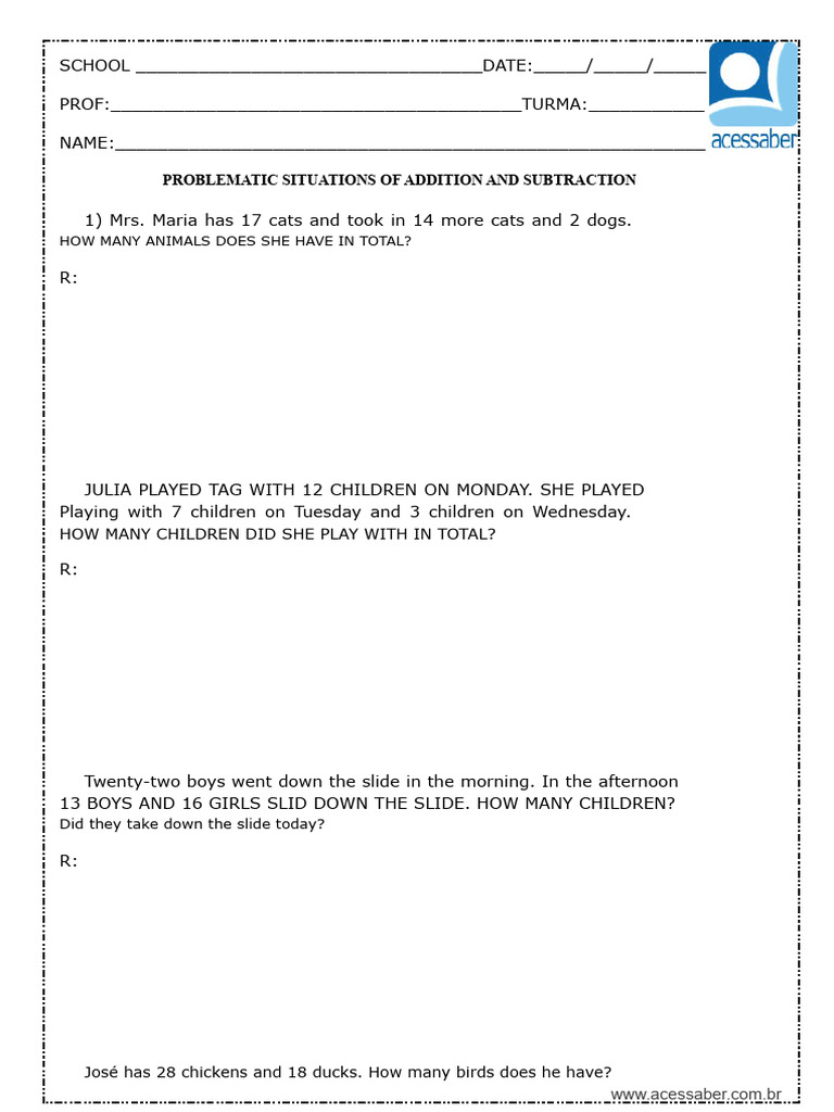 mathematics-activity-problem-situations-of-addition-and-subtraction-2nd ...