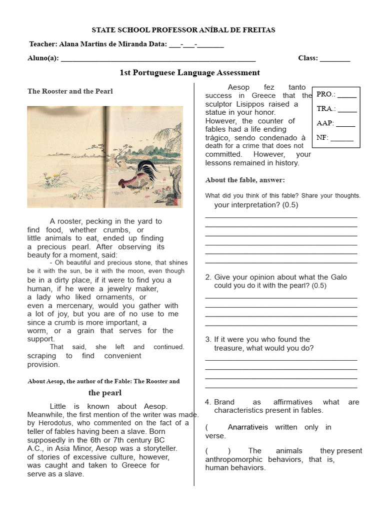 1 Assessment 6th grade | PDF | Aesop | Fable