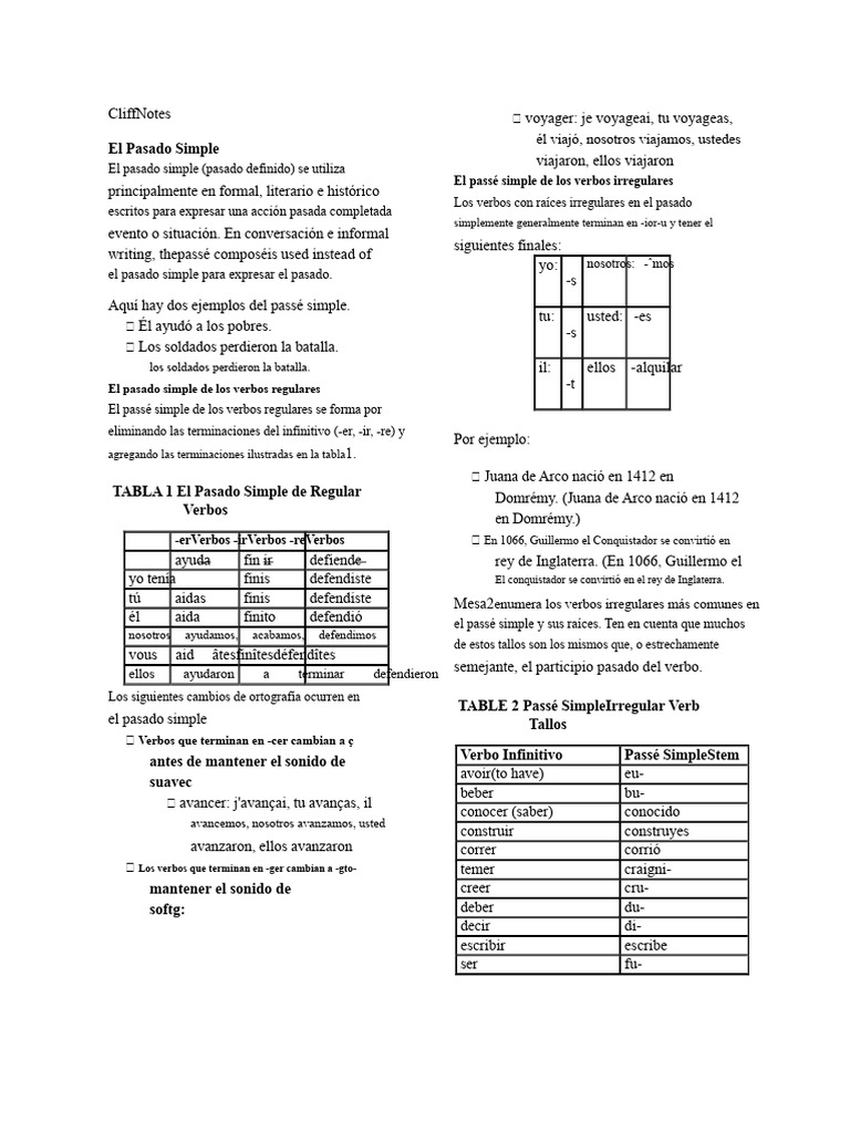Pasado Simple | PDF | Idioma francés | Verbo