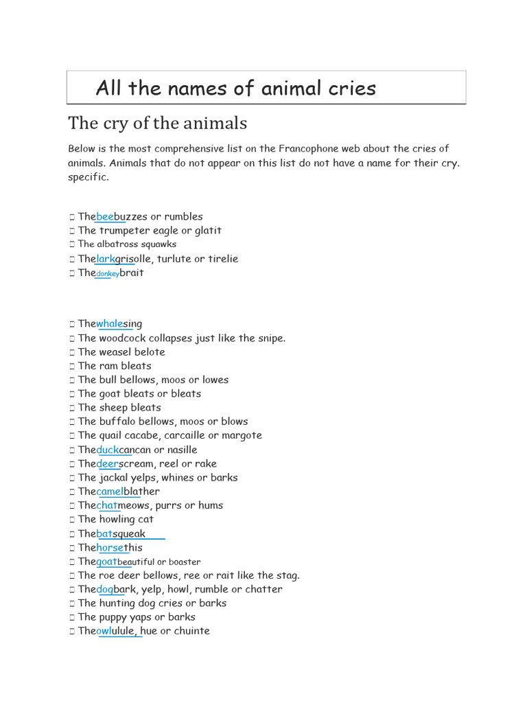 All the Names of Animal Sounds | PDF | Zoology
