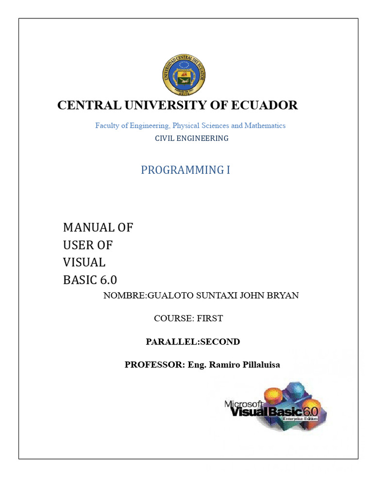 Visual Basic 6.0 User Manual Guide | PDF | Window (Computing) | Menu ...