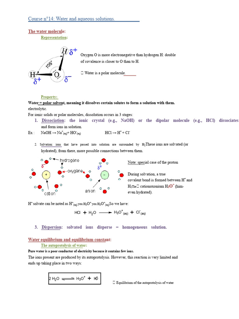 Water and Aqueous Solutions Explained | PDF