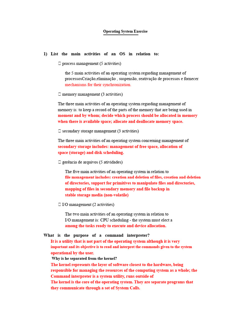 Operating Systems - Exercises | PDF | Operating System | Process ...