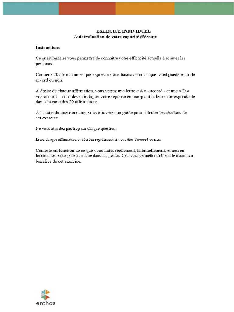 Autoévaluation de l'écoute efficace | PDF