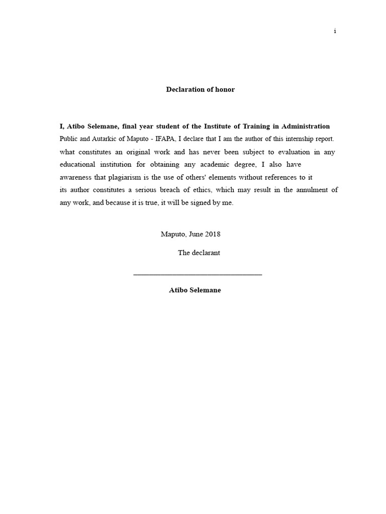 Declaration of Honor Atibo | PDF